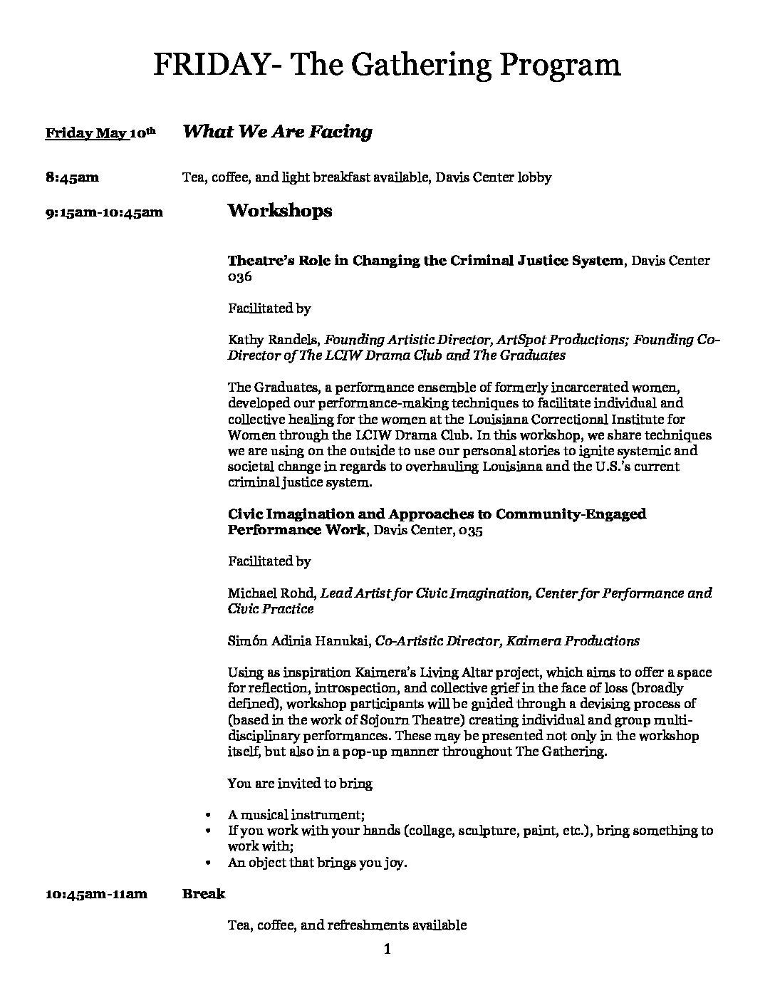 FRIDAY SCHEDULE · Laboratory For Global Performance & Politics